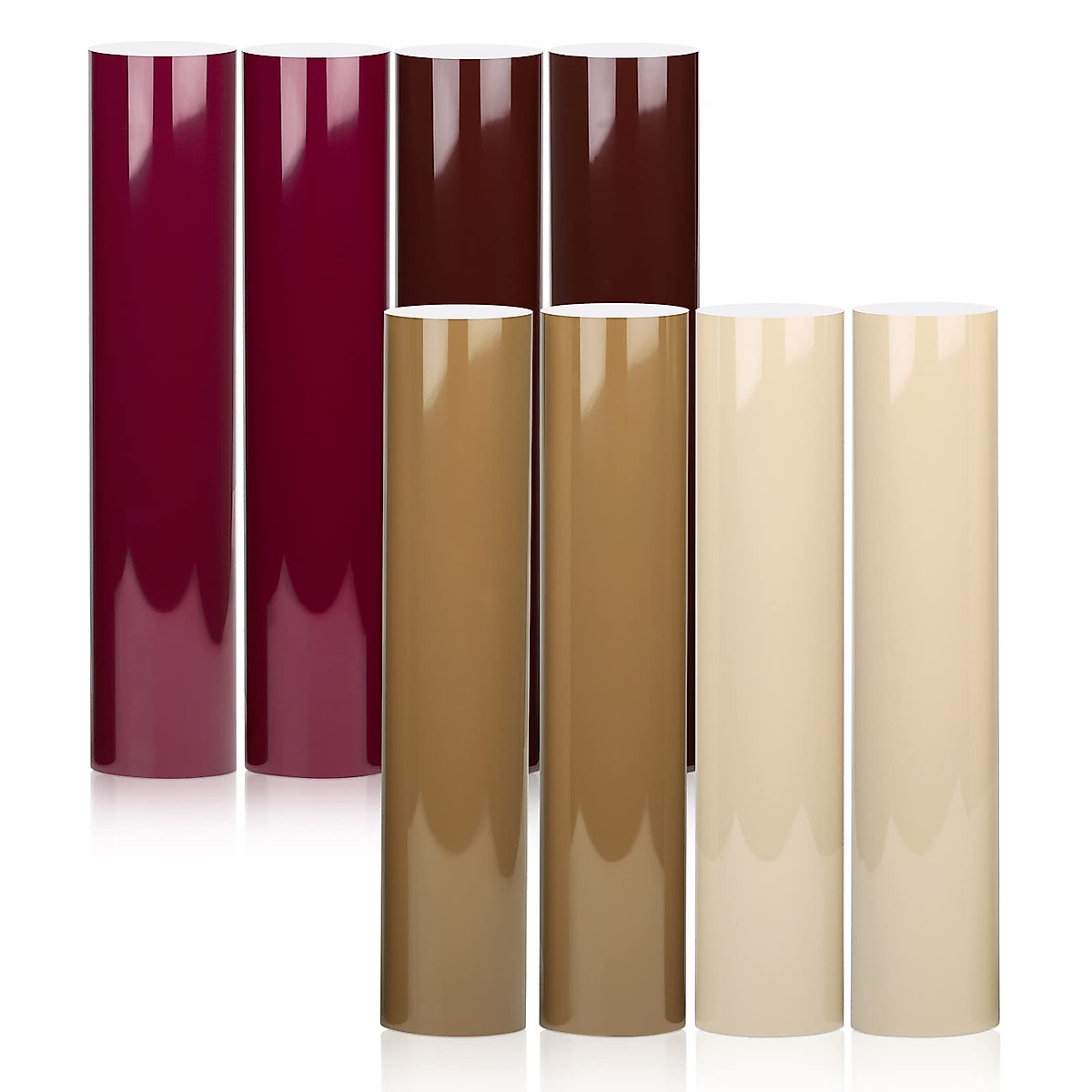 Gatichetta Earth Tones Heat Transfer Vinyl Bundle, Iron on HTV 12" x 12"/8-Sheet, Smooth PU HTV for T-Shirts, Fabris, DIY Designs, Cream/Camel/Brown/Wine Red