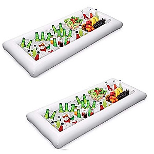 2 Packs Inflatable Pool Table Serving Bar - Large Buffet Tray Server with Drain Plug - Keep Your Salads & Beverages Ice Cold - for Parties Indoor & Outdoor Use