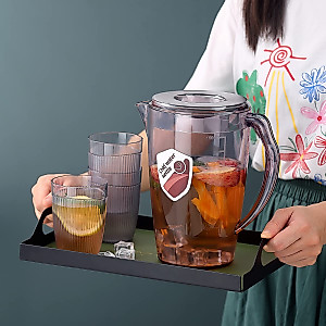 HOMQUEN Plastic Pitcher with 3 Cup, 60 Oz/1.8L Water Pitcher with Lid, Iced Tea Pitcher, Water Carafe, Jar Pitcher, Water Jug with Handle for Tea, Juices, Milk, Cold or Hot Beverages (Gray)