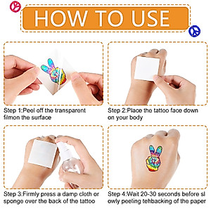 Chinco 144 Pieces Hippie Temporary Tattoo Stickers for Kids 70s 80s 90s Groovy Hippie Tattoos Hippie Face Tattoos Love and Peace Tattoos Multi Temporary Tattoos Decals for Tie Dye Hippie Party Favors