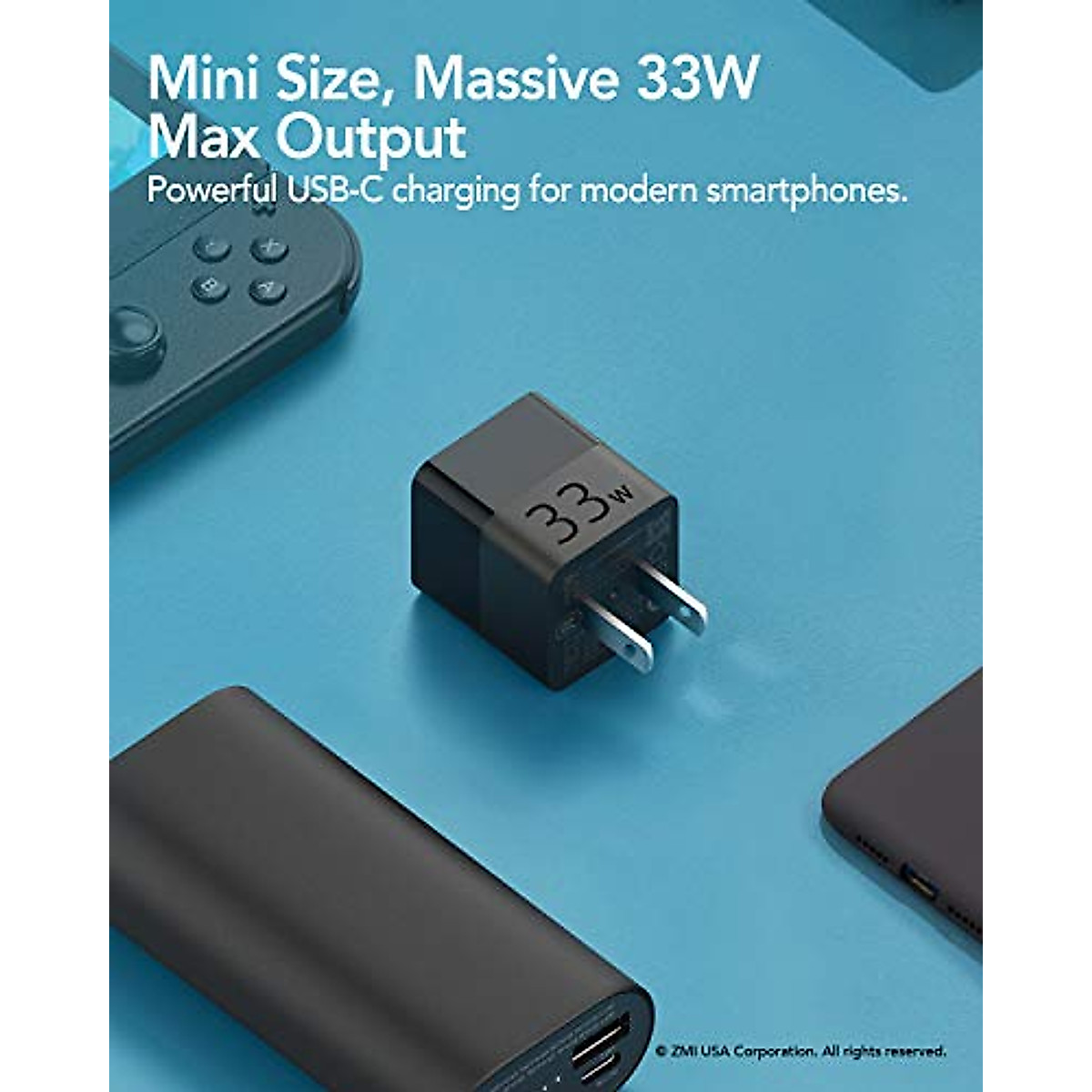 ZMI zPower Turbo Cube PPS 33W GaN Ultra Compact USB Type C (USB C) PD 3.0 Power Adapter Compatible w/iPhone iPad Android Requiring 30W/20W or Less Power, Non-Folding Fixed Prongs, Cable Not Included