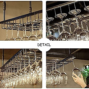 Wheel-hy Wine Bottle/Cup Holder Wine Rack Iron Shelf Hanging Decoration Roof Rack Holder, Adjustable Height: 30-60 cm for Home and Kitchen Bar/Black