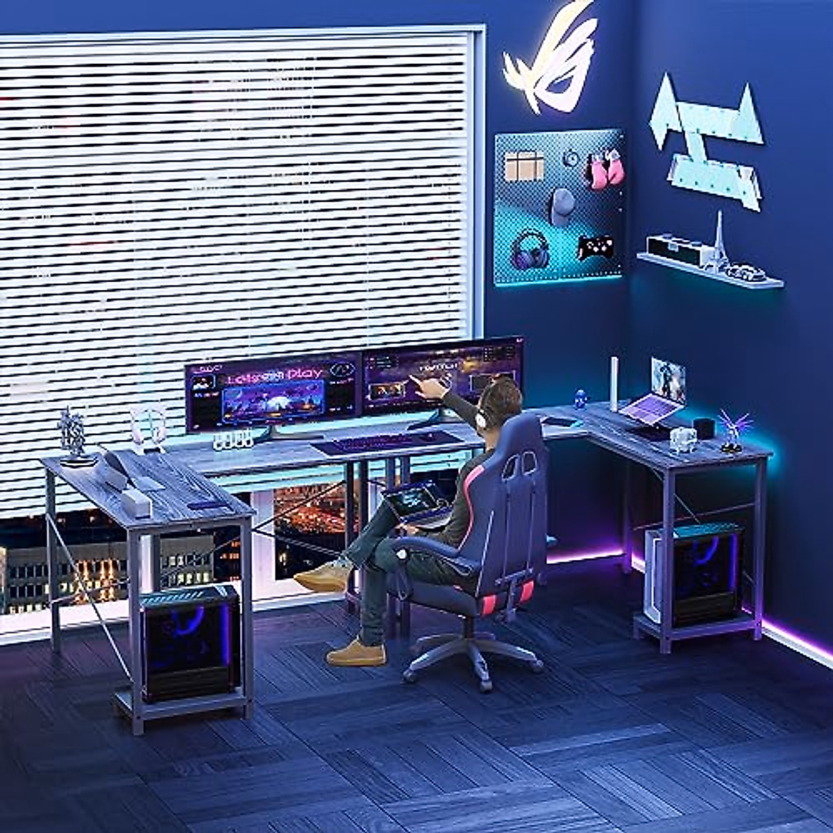 L Shaped Desk,Computer Corner Desk,PC Gaming Desk Table with Side Storage Bag, Sturdy Desk for Home Office Writing Workstation