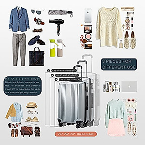 Coolife Luggage Suitcase PC+ABS with TSA Lock Spinner Carry on Hardshell Lightweight 20in 24in 28in(orange, S(20in_carry on))