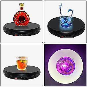 ELEGICKLIP 9.8" 44 Lb Load Rotating Display Stand with Multicolor Led Light for Cup Crystal Glass Spherical Jewelry Display Electric & Battery-Operated Platform (Black)