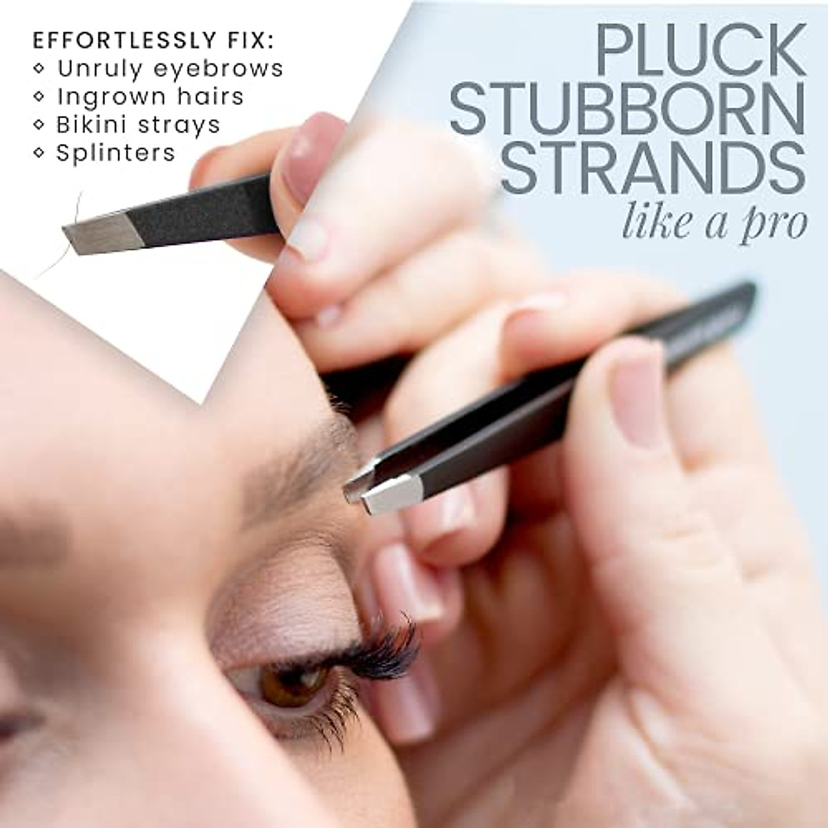 Tweezer Guru Ingrown Hair Tweezers - Pointed Precision Tweezers for Eyebrows & Ingrown Hair Removal - Blackhead and Splinter Tweezer with Sharp Needle Nose Point (2 Piece Set, Black (Point+Slant))