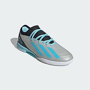 adidas X Crazyfast Messi.3 Indoor Sneaker, Silver Metallic/Bliss Blue/Core Black, 5.5 US Unisex Big Kid