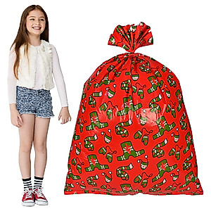 JOYIN 6 Pieces Christmas Giant Goody Gift Bags, Jumbo Size 43” X 36”, W/ Tie & Name Card Assortment for Holiday Treats, Oversize Xmas Gifts, Heavy Duty Party Favor Supplies, Christmas Goodie Large Bags