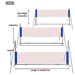 Portable Height Adjustable Badminton Volleyball Tennis Net Set Multi-Purpose Sports Equipment with Poles Stand and Carry Bag for Outdoor Garden Beach 5m/16ft