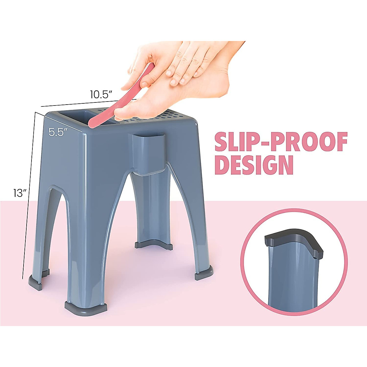 Skywin Shower Shaving Foot Rest - Plastic Shower Stool for Shaving Legs, 3 Pockets Hold Shaving Essentials, 9.27 x 7 x 10 inches (Grey)