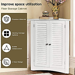 Tangkula Bathroom Corner Cabinet, Storage Cabinet w/Double Shutter Doors & Adjustable Shelf, Freestanding Floor Cabinet for Bathroom Living Room, 13 x 25.5 x 31.5 Inch (White)