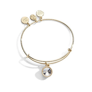 Alex and Ani Birthstones Expandable Bangle for Women, April, Clear Crystal, Shiny Gold Finish, 2 to 3.5 in