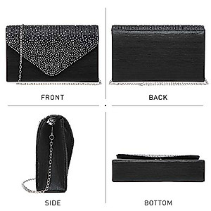 Dasein Women Satin Evening Bag Rhinestone Clutch Purse Wedding Prom Purse Formal Cocktail Party Handbag (Black)