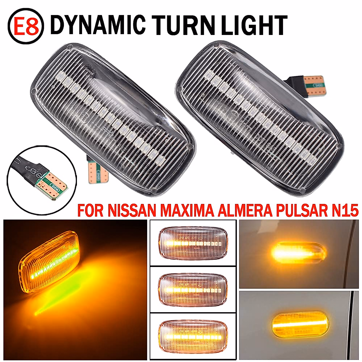Hacreyatu For-Nissan Skyline R34 Almera N15 N16 Pulsar Maxima QX Sunny G10 Primera P11 P12 Car Led Dynamic Side Marker Turn Signal LightLed (Clear)
