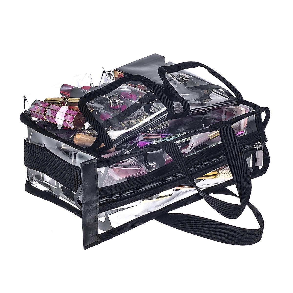 Jula Vance Medium Clear PVC Makeup Artist Set Bag Transparent Cosmetic Storage Bag Travel Make up Kits Organizer MUA Bag Stadium Approved Clear Tote Bag with Removable Shoulder Strap