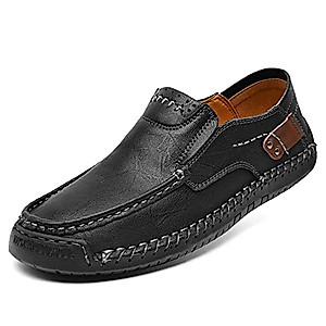 ENLEN&BENNA Men's Loafers Slip-On Casual Leather Dress Shoes Lightweight Comfortable Driving Walking Shoes Black Size 10.5