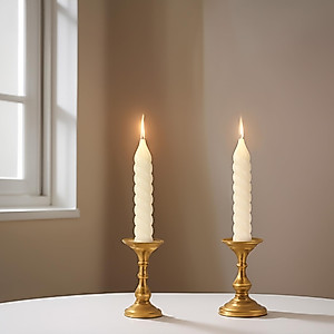 White Beeswax Taper Candles, 5 Inch Spiral Tapered Candles 10 Pack, Natural Bees Wax Candle Sticks - Smokeless Dripless and Unscented for Home Decoration, Wedding, Party