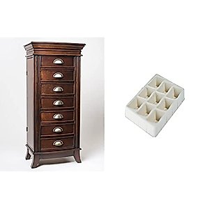 Hives and Honey Alexa Jewelry Armoire, Large, WALNUT & Earring Tray Inserts (4 Pack) Jewelry Storage, Sand (9006-905)
