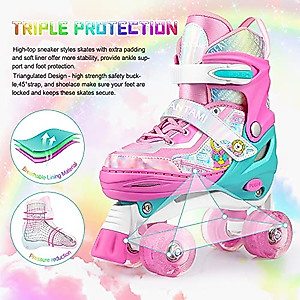 Roller Skates for Kids Girls Boys 4 Size Adjustable Kids Roller Skates with Wheels Light up for Children, Teens, Beginner & Advance, Indoor Outdoor (Medium, A-Pink)