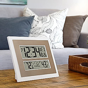 La Crosse Technology 512-14937-INT Atomic Digital Wall Clock with Temperature & Forecast in White/Champagne