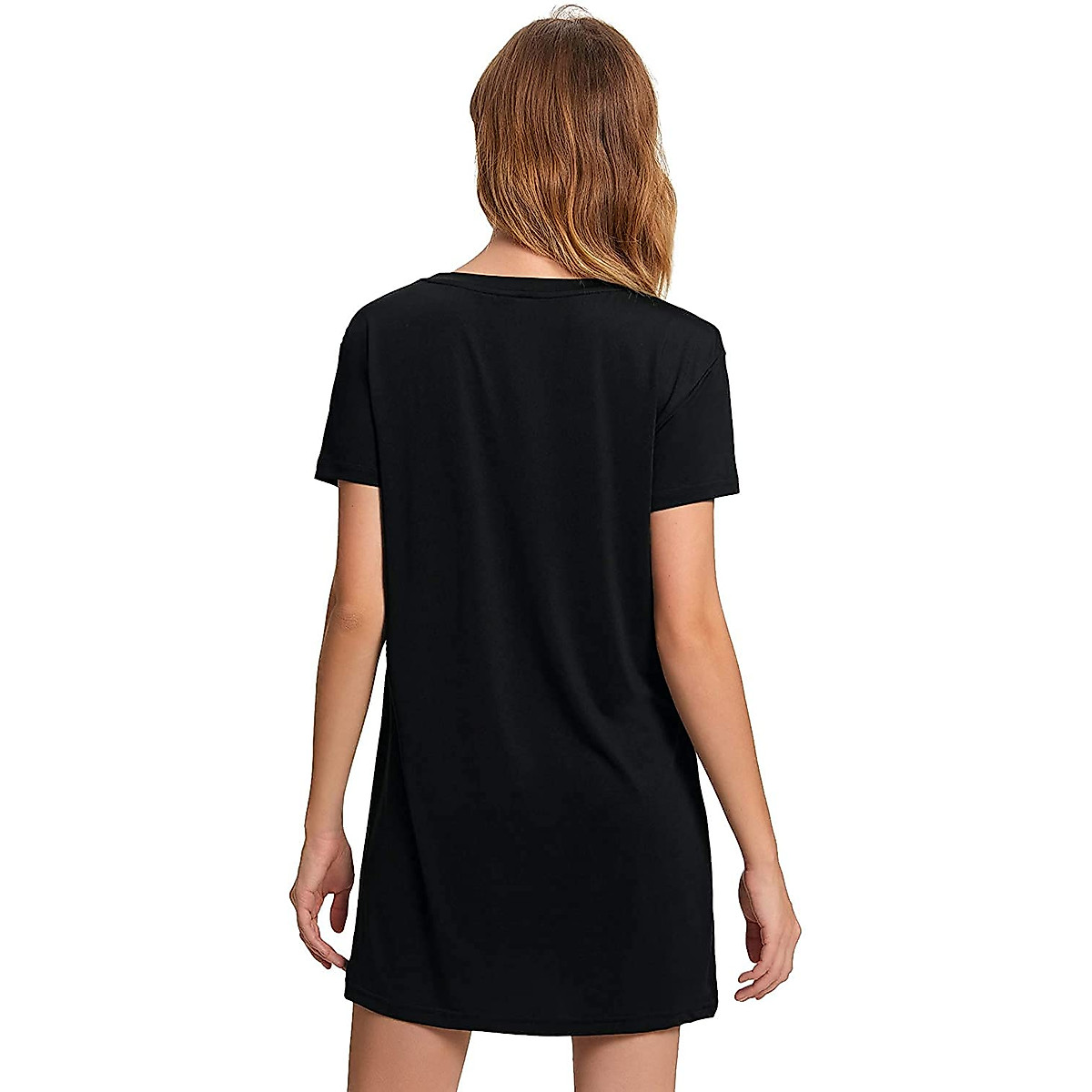 Floerns Women's Funny Lingerie Nightgown Cute Print Tshirt Sleepdress Black L