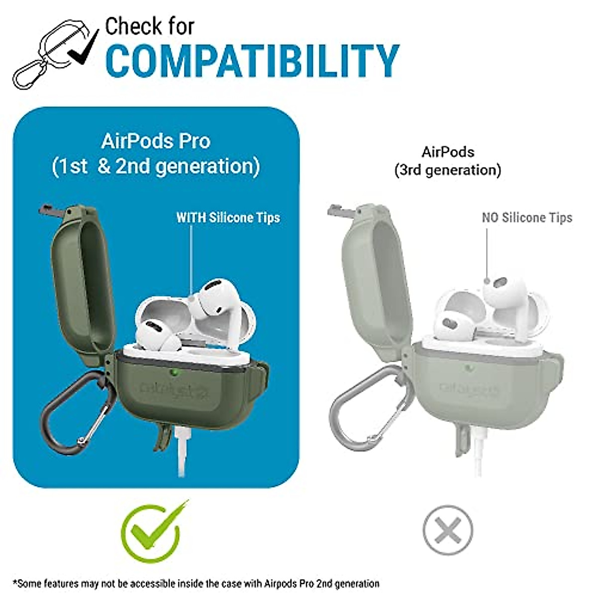 Total Protection Bundle, 2 Waterproof Cases for Airpods Pro. Secure Locking System, Full-Body Protective Rugged case, Shockproof, Carabiner