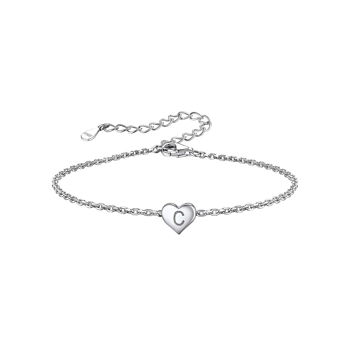 Sterling Silver Heart Letter C Bracelets Silver Initial 18K White Gold Plated Bracelet Initial Charm Dainty Bracelets for Women Jewelry Women Aunt Niece gifts