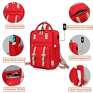 koculemi Laptop Backpack For Women, Travel Backpack Purse For 15.6 Inch Laptop with USB Charging Port, Water Resistant School Backpack Casual Hiking Daypack for Office/Teacher/Work (Red)