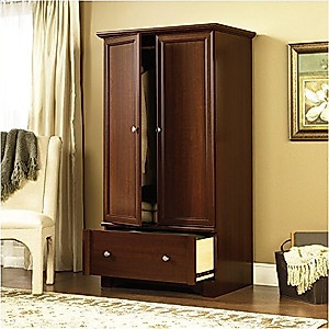 Pemberly Row Contemporary Design Wardrobe Armoire with Storage Drawer in Cherry