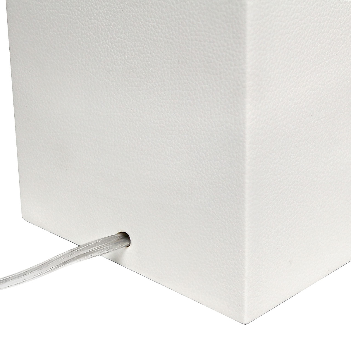 Elegant Designs LT1053-WHT Modern Leather Table Lamp with USB and White Fabric Shade, White