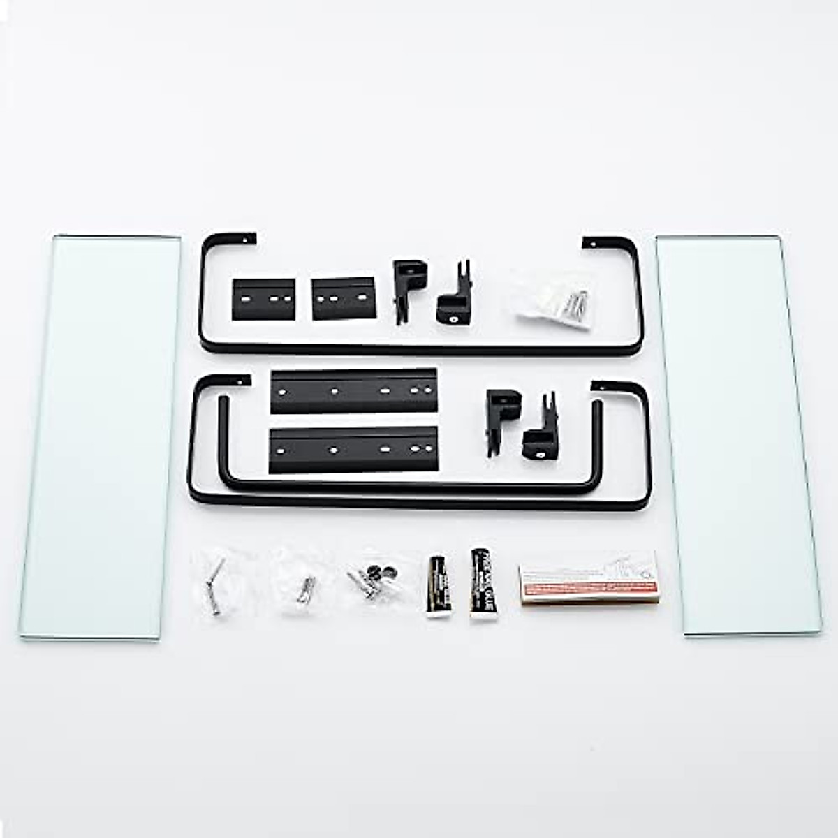 Ddtohan 15.7 Inches Glass Bathroom Shelf, Floating Shelves with Rail and Towel Bar, 2- Tier 8mm Thick Tempered Glass Wall Mounted Shower Storage for Bathroom, Office, Laundry Room