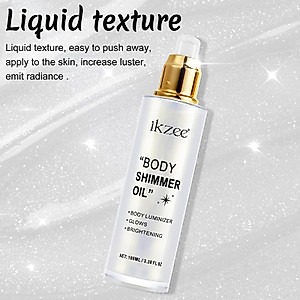 Body Shimmer Oil,Long Lasting Shimmer Body Oil,Face Brighten Glows Highlighters & Luminizers Body Makeup Shine Oil,Body Oils for Face & Body (Silver)