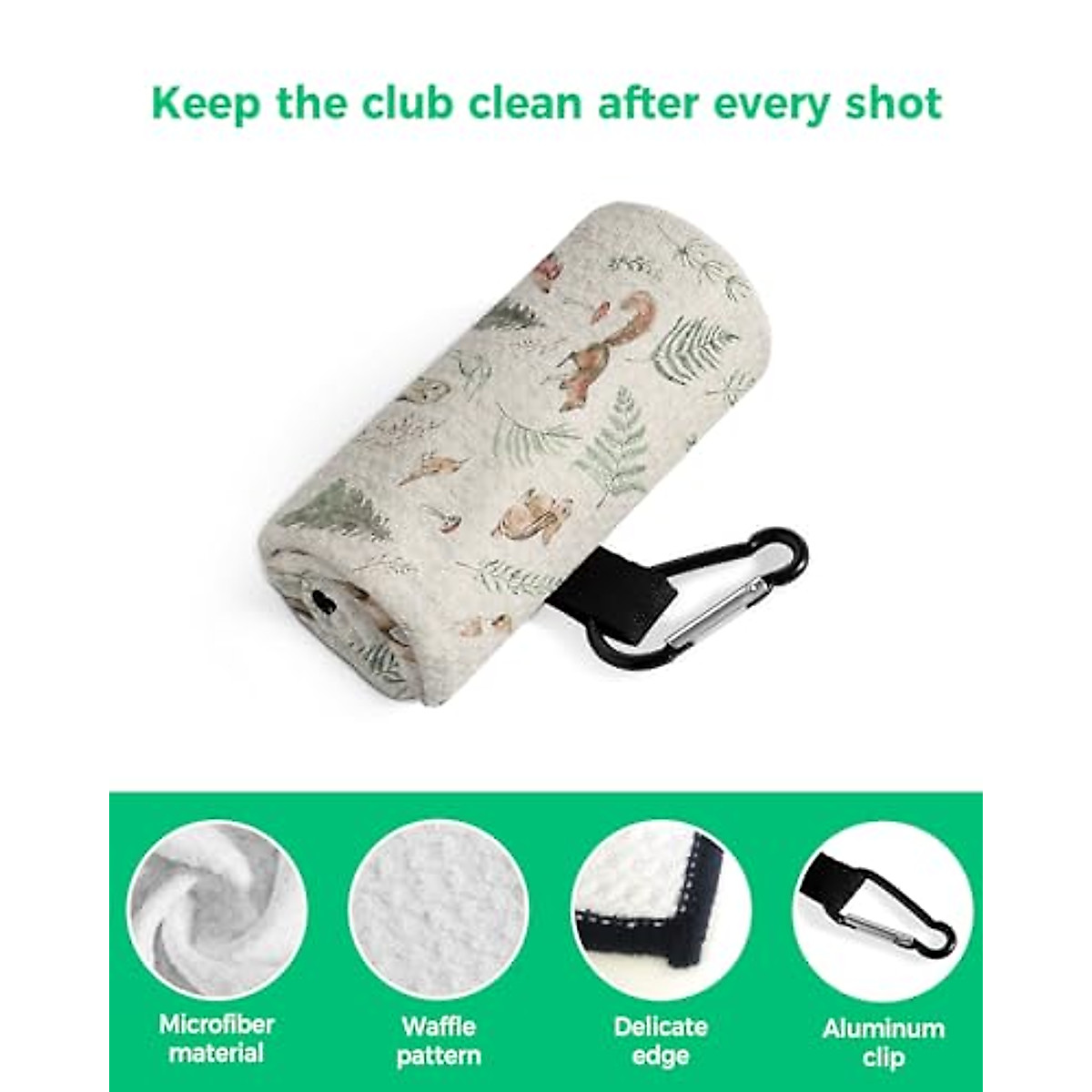 Golf Towel Christmas Elk Owl Rabbit Squirrel Fox,Waffle Pattern Microfiber Club Cleaner Golf Towels with Carabiner Clip for Women Men Dad,Xmas Tree Retro Linen Golf Towel for Golf Bags,24x16in