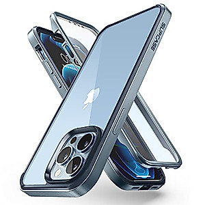 SUPCASE UB Edge Pro Series Case for iPhone 13 Pro Max (2021 Release) 6.7 Inch, Slim Frame Clear Protective Case with Built-in Screen Protector (Cerulean)