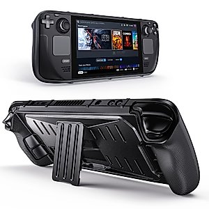 Benazcap Case for Steam Deck OLED 2023/Steam Deck 2021, Impact Resistant Grip Case with Built-in Kickstand, Compatible with Valve Steam Deck Console, Black