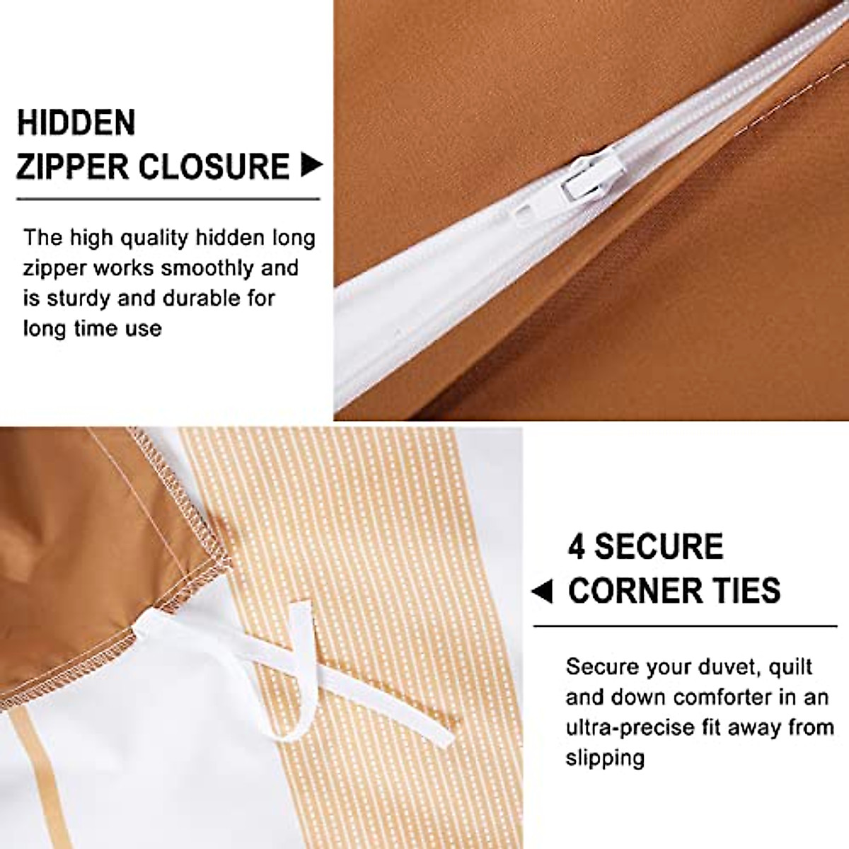 PHF Washed Soft Duvet Cover Set King Size, 3PCS Stylish Stripe Comforter Cover Set, Ultra Soft Comfy Durable Farmhouse Duvet Cover with Pillow Shams Bedding Collection, 104" x 90", Brick Red & White