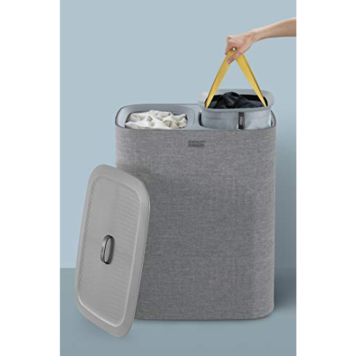 Joseph Joseph Tota 90-liter Laundry Hamper Separation Basket with lid, 2 Removable Washing Bags with Handles - Grey