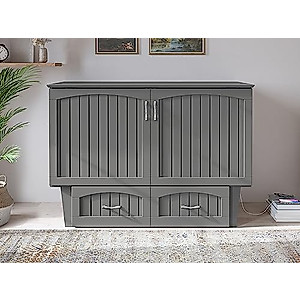AFI, Nantucket Murphy Bed Chest with 6 inch Memory Foam Folding Matttress, Built-in Charging Station and Storage Drawer, Full, Grey