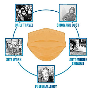 50 PCS Orange Disposable Face Masks 3-Ply Filter Earloop Mouth Cover, Face Mask (Orange)