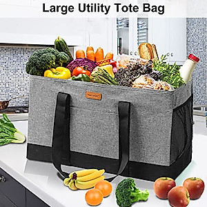 WONDAY Extra Large Utility Tote Bag, Reusable Grocery Bags Foldable, Large Tote Bag With Handles Utility Tote Shopping Bags for Groceries, Storage, Picnic, Beach, Pool, Laundry (Grey)