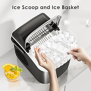 Ice Makers Countertop with Self-Cleaning, 26.5Lbs/24Hrs, 9 Cubes Ice Ready in 6~9Mins, Portable Ice Maker with Ice Scoop/Basket for Home/Kitchen/Office/Bar, Black