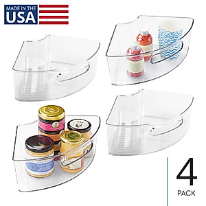 iDesign Plastic Lazy Susan Cabinet Storage Bin, 1/4 Wedge Container for Kitchen, Pantry, Counter, BPA-Free, 12.75" x 7.5" x 4.25", Set of 4, Clear