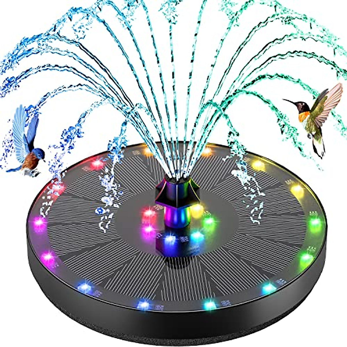 GAIZERL Solar Fountain Glass Panel and 3.5W Solar Water Fountain with 21 LED Lights, Solar Fountain Pump for Bird Bath with 4 DIY Stickers & 7 Nozzles for Garden Outdoor