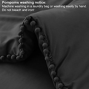 Exclusivo Mezcla Boho Pom Pom Ball Fringe Queen Comforter Set, 3 Piece Black Lightweight Down Alternative Bedding Comforter Sets for All Seasons (1 Comforter and 2 Pillowcases)
