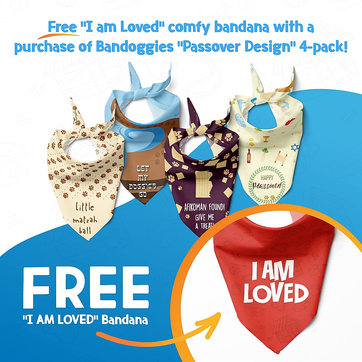 Bandoggies Breeze Pet Bandana, Plush Special-Occasion Bandanas, Cute Dog Accessories and Apparel, Unique Gifts for Dogs and Pet Owners (Small, Passover)