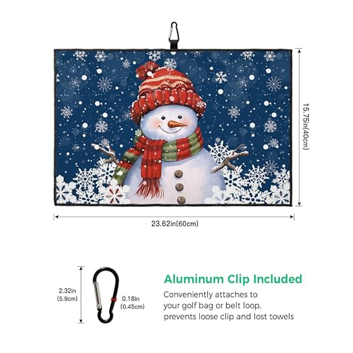 Yun Nist Golf Towel Christmas Snowman Snowflake Blue,Waffle Pattern Microfiber Club Cleaner Golf Towels with Carabiner Clip for Women Men Dad,Winter Snow Golf Towel for Golf Bags Accessories,24x16in
