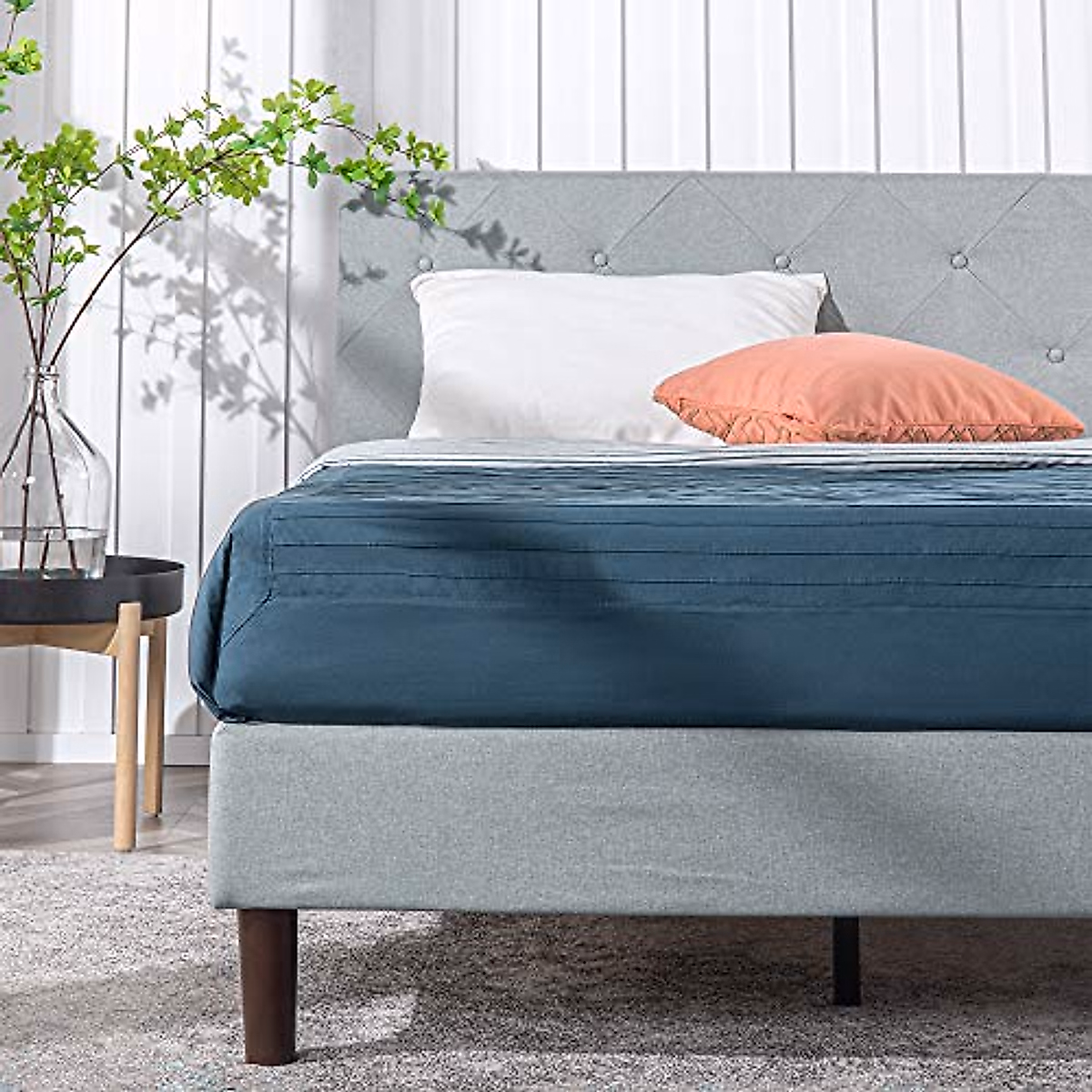 Zinus Shalini Platform, Queen, Sage Grey & ZINUS 12 Inch Green Tea Cooling Gel Memory Foam Mattress/Cooling Gel Foam/Pressure Relieving/CertiPUR-US Certified/Bed-in-a-Box, Queen