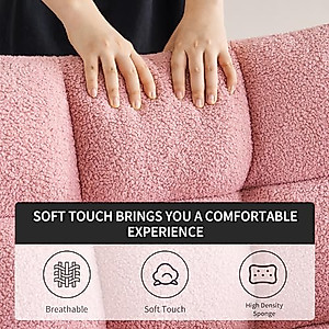 Furnimart Rocking Chair, Nursery Glider Rocker with High Backrest, Upholstered Glider Rocking Chairs for Nursery, Pink Comfy Reading Chair, Teddy Fabric Side Chair for Living Room, Bedroom