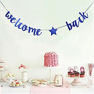 YaFeiDa Blue Welcome Back Banner,Welcome Back To School Sign Welcome Home Sign,Housewarming,Military,Family Party Decorations,SKA-NB025