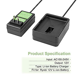 Hanaix 12V Lithium Charger for Ryobi CB120L CB121L BPL-1220 L1212R CD100 130503001 130503005 (not for CB120N) Ryobi 12V Portable Charger